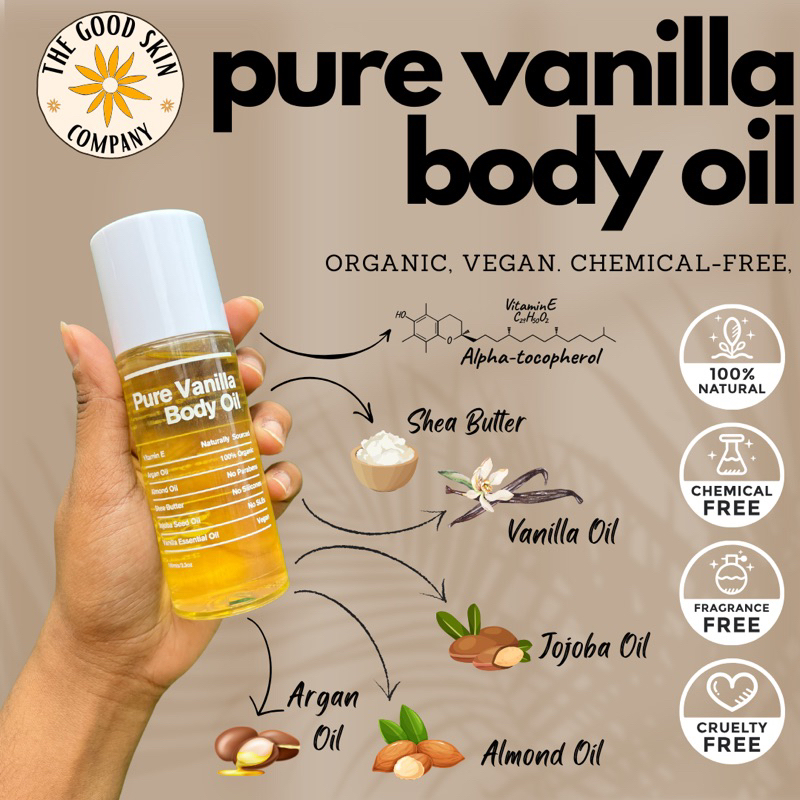 ORGANIC VANILLA BODY OIL 100ML HYDRATING, REPAIRING - WITH ARGAN/JOJOBA ...