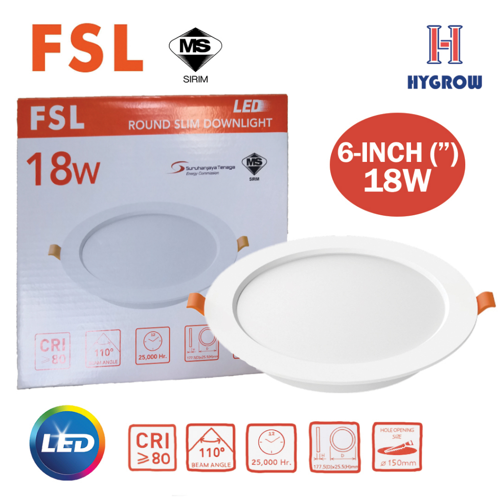 [ Bundle Sales ] *5pcs FSL FSP503 6'' 18W LED Recessed Downlight *Round ( Full Plastic ...