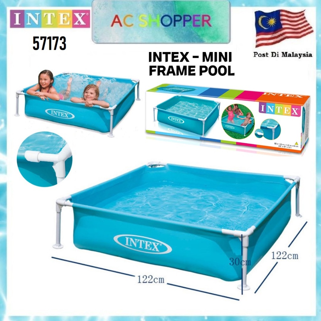 INTEX Rectangular Frame Pool 57173NP (1.22M X 1.22M X30cm) Swimming ...