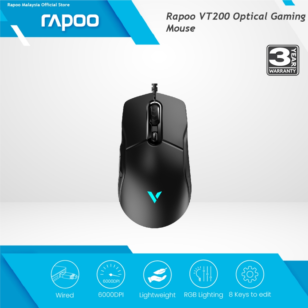 RAPOO VT200 Wired/Wireless Optical Gaming Mouse 5000 DPI RGB Backlight ...