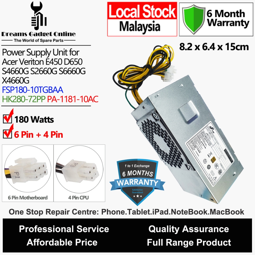 Power Supply Unit 80 Plus Bronze 180W 4 Pin + 6 Pin FSP180-10TGBAA ...