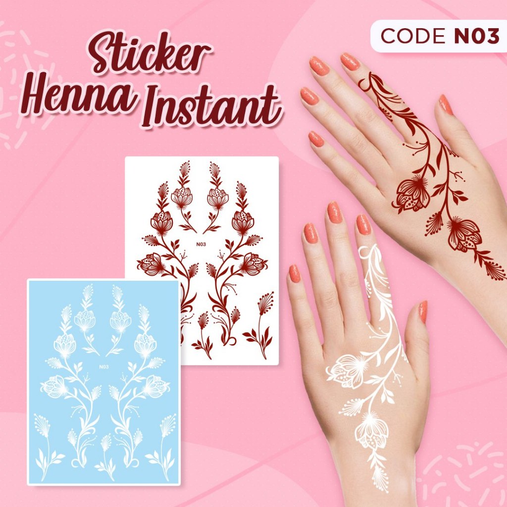 Sticker Instant Henna Minimalist Design Stiker Inai Putih / Maroon ...