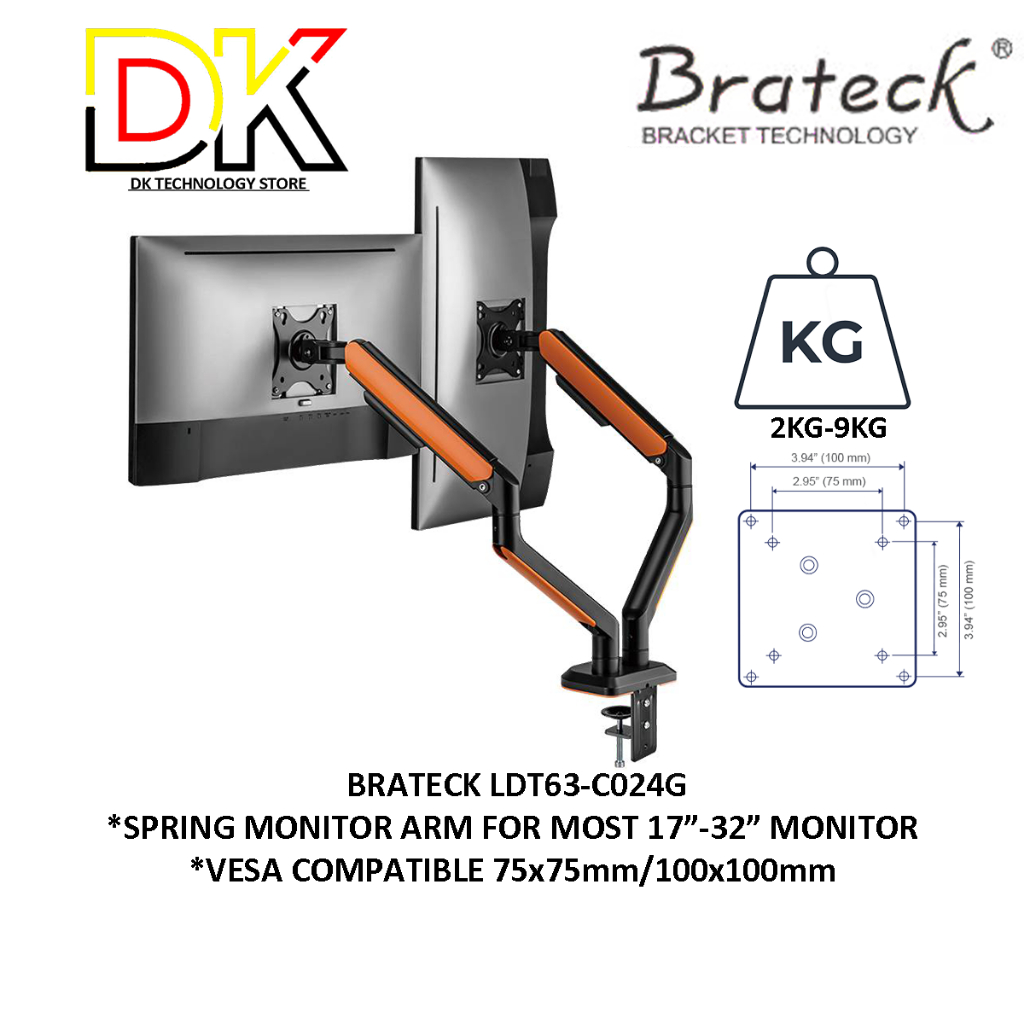 BRATECK SINGLE MONITOR STAND ECONOMICAL SPRING-ASSISTED MONITOR ARM FIT ...