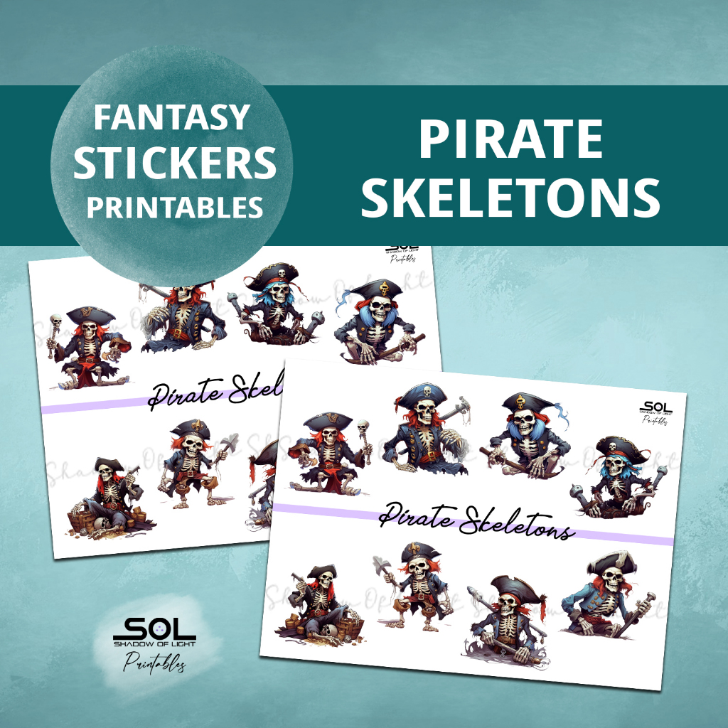 Pirate Skeletons Stickers | Printable Watercolor Washi Stickers | PDF ...