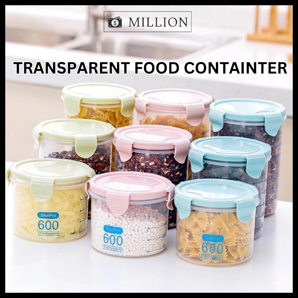 [MILLION] TRANSPARENT FOOD SEALED CONTAINERS Kitchen Food Beans Nuts Storage Box Airtight ...