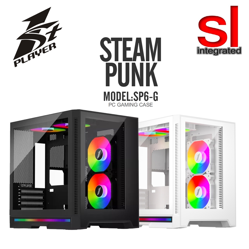 1stPlayer Steampunk SP6-G Tempered M-ATX Gaming PC Case - Black/White ...