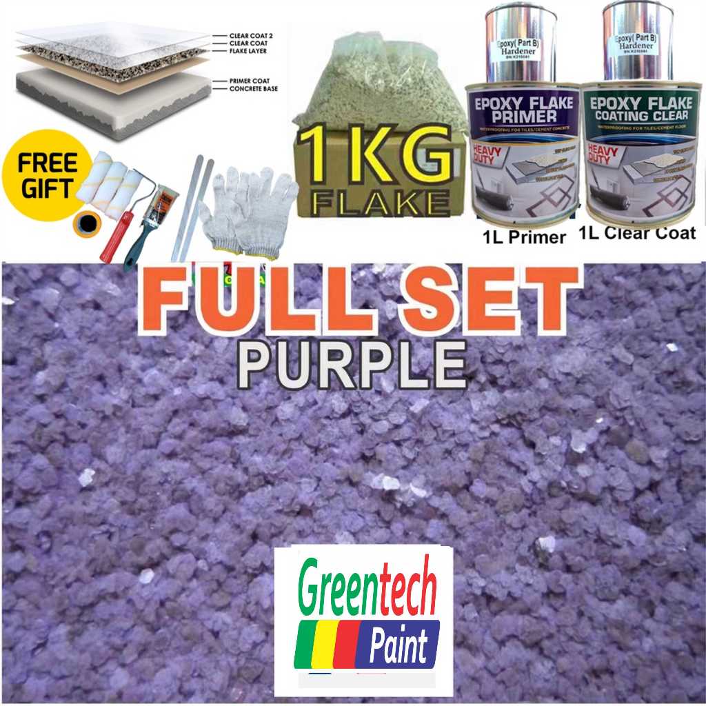 FULL SET ( GREENTECH ) Epoxy Colour Flake Coating Toilet Floor Tile Waterproof (FREE TOOL/1L ...