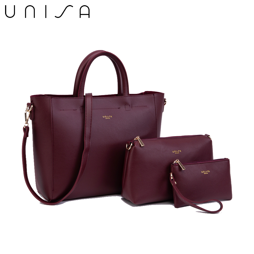UNISA Faux Leather Top Handle Bag Set Of 3 (Black/Blue/Grey/Khaki ...
