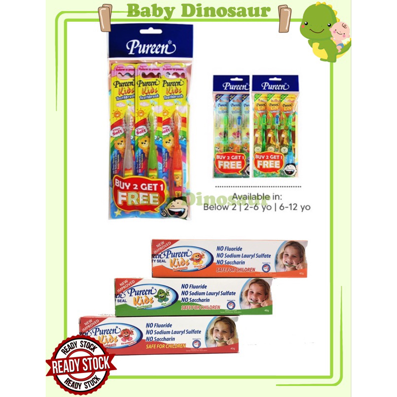 🇲🇾Ready Stock Pureen Kids Toothbrush (Promo Pack) and Toothpaste 75g ...