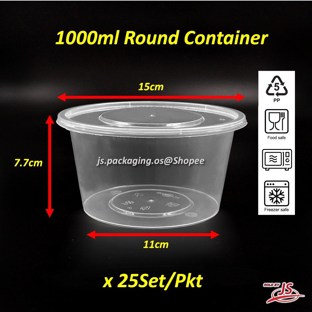 Round Container with Lid 25set Bekas Makanan Bulat 8oz/10oz/12oz/16oz ...