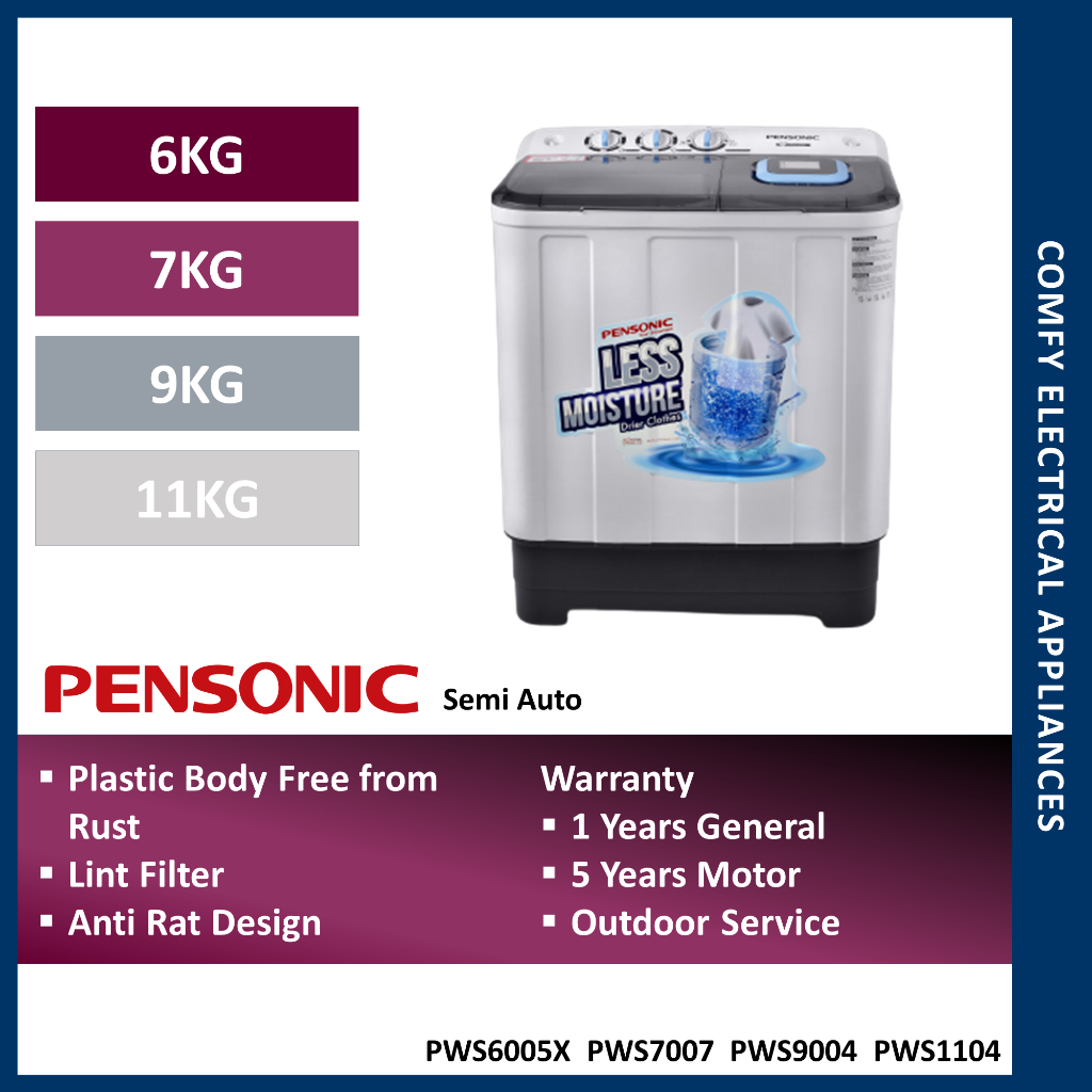 Pensonic 6KG 7KG 9KG 11KG Semi Auto Washing Machine Mesin Basuh Cloths ...
