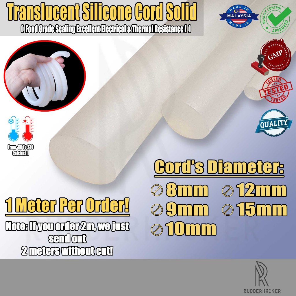 Silicone Solid Translucent Cord 8mm to 15mm Various Size Round Rubber O ...