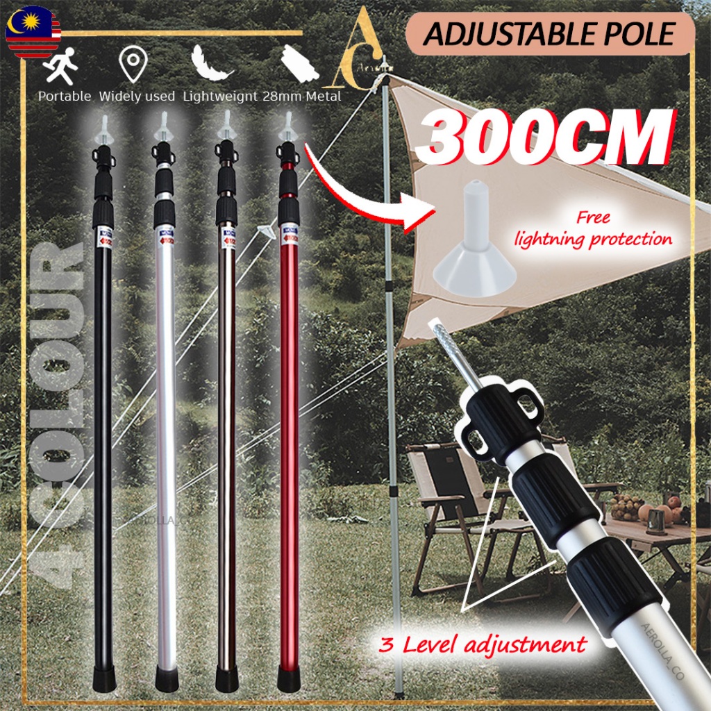 🔥NEW🔥 3M Adjustable Tent Pole Flysheet Tarp Pole Outdoor Aluminium ...