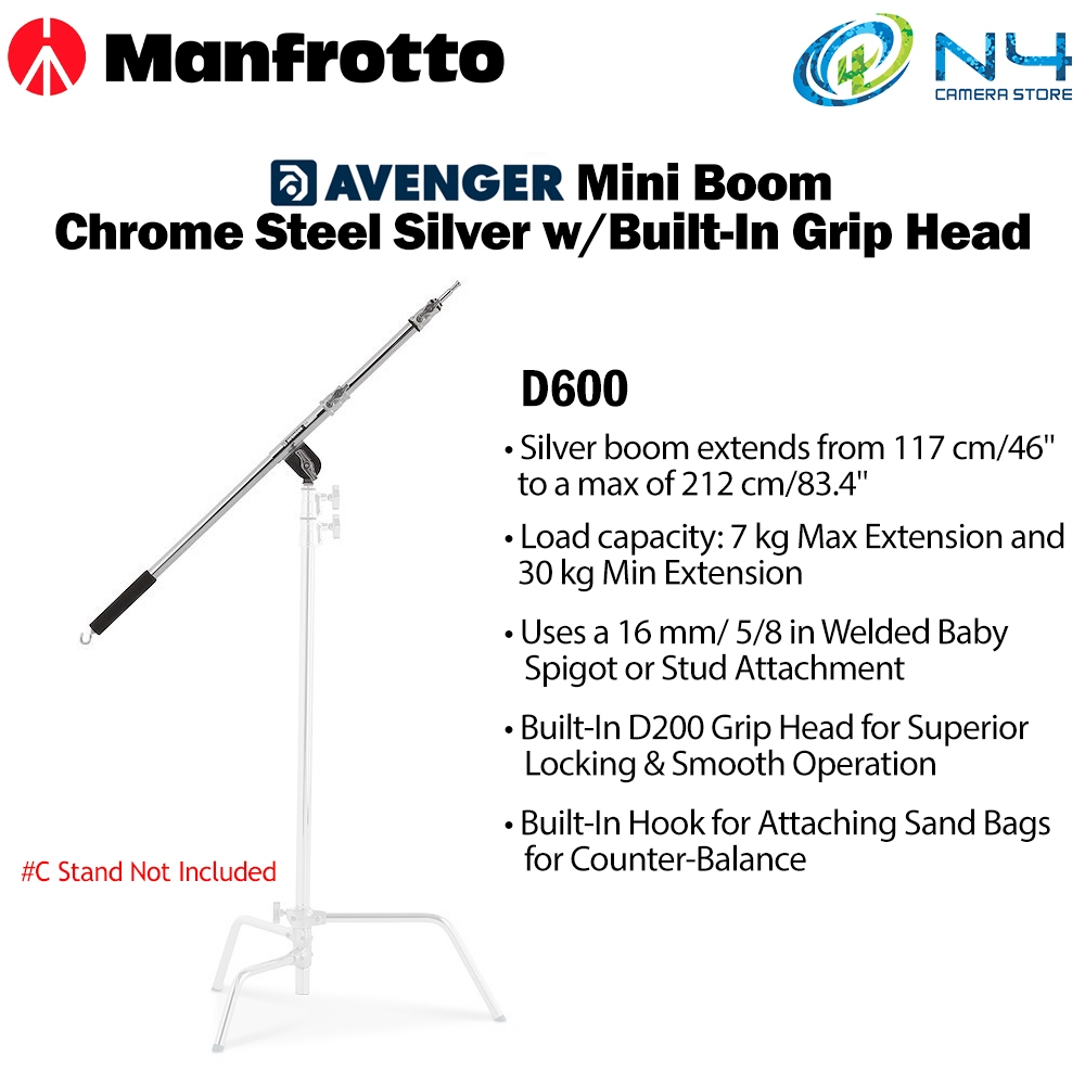 Manfrotto Avenger Mini Boom, Chrome Steel Silver with Built-In Grip ...