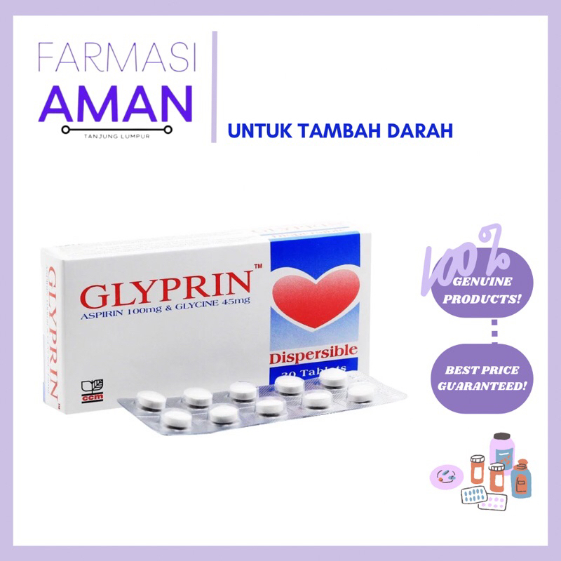 Glyprin Aspirin 100mg & Glycine 45mg Dispersible Tablets 3x10's ...