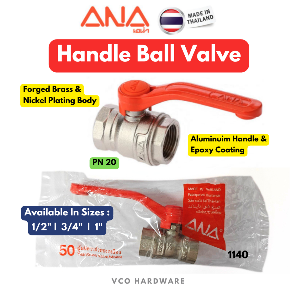 ANA Thailand Aluminum Handle Brass Ball Valve Full Bore / Control Valve ...