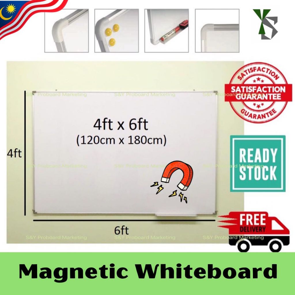 Papan Putih Magnetik Saiz 4x6 Magnetic White board Size 4x6 ft ...