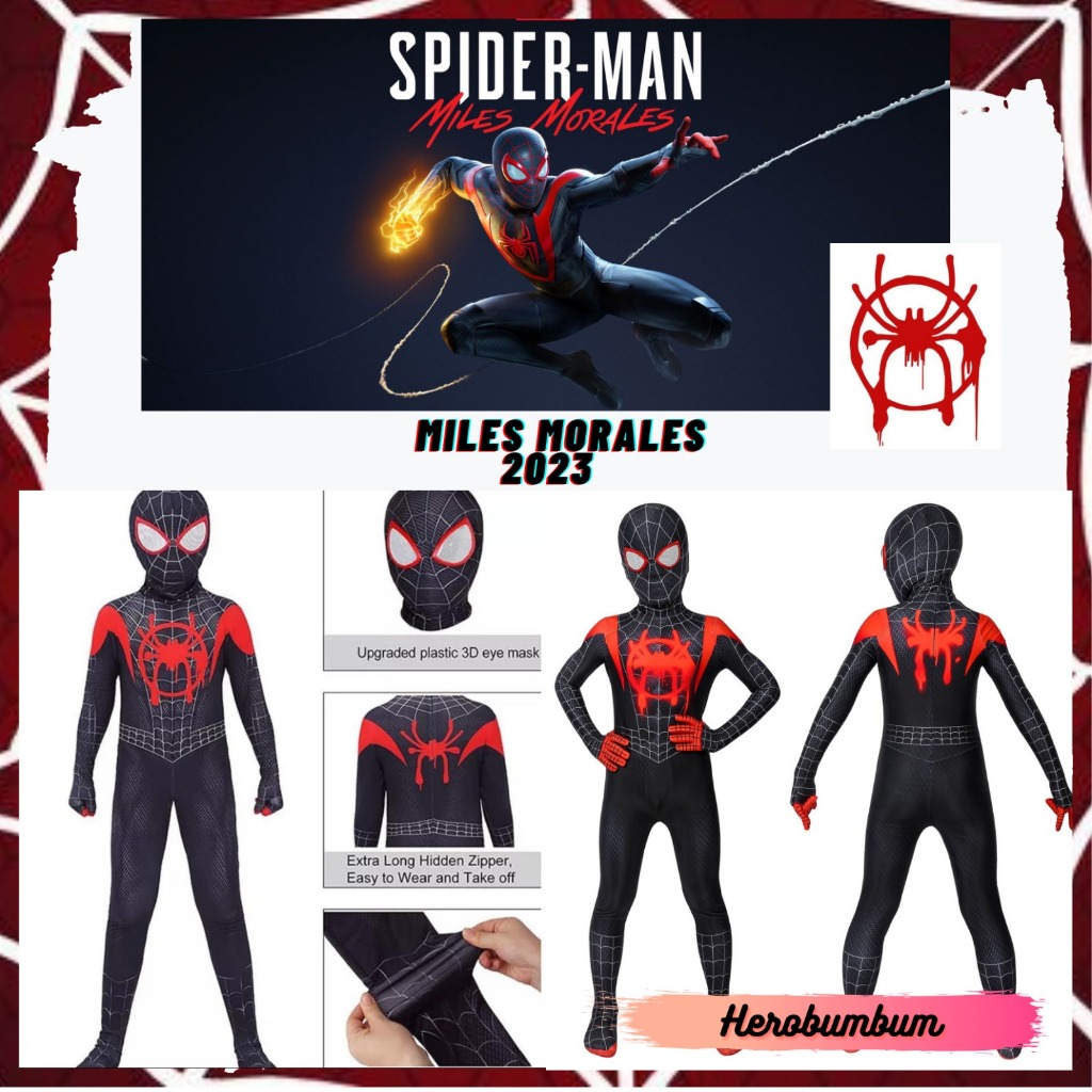 [Herobumbum] Miles Morales Kids Costume Cosplay Spiderman Superhero ...