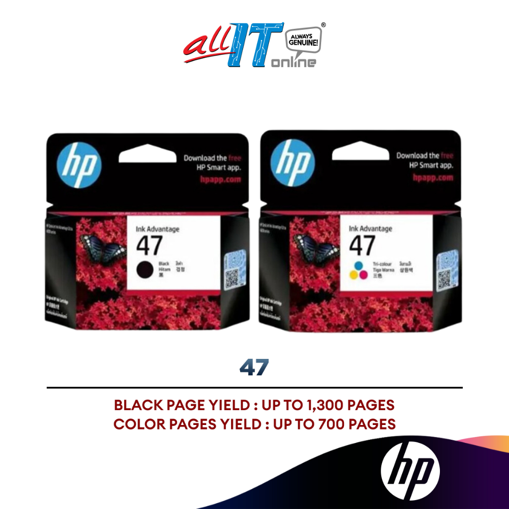 HP 47 Ink Cartridge Black 6ZD21AA | HP 47 Ink Cartridge Color 6ZD61AA ...
