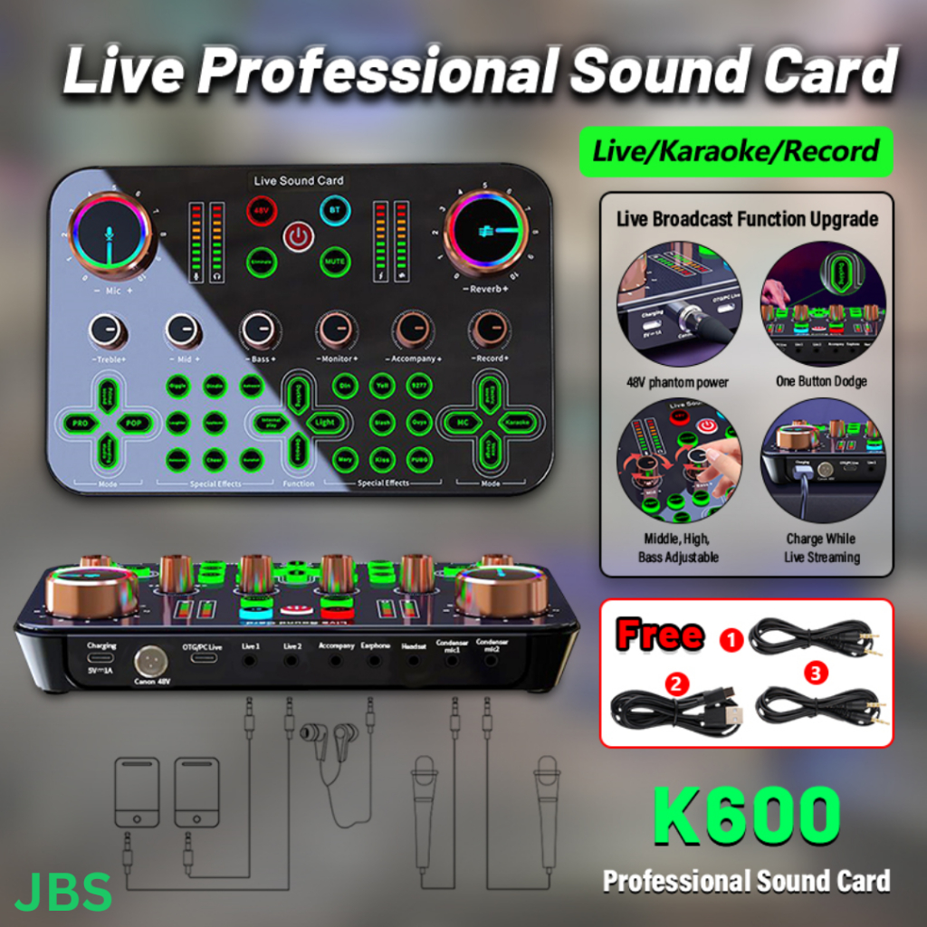 K600 Professional Sound Card Condenser Microphone Set Studio Audio ...