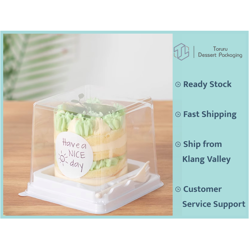 [10PCS] 2" 3“ Square Cake Box Plastic Cake Box with Fork 2 inch Kek ...