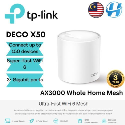 TP-Link Deco X50 AX3000 Ai-Driven Mesh WiFi 6 Whole Home Wireless Wi-Fi ...