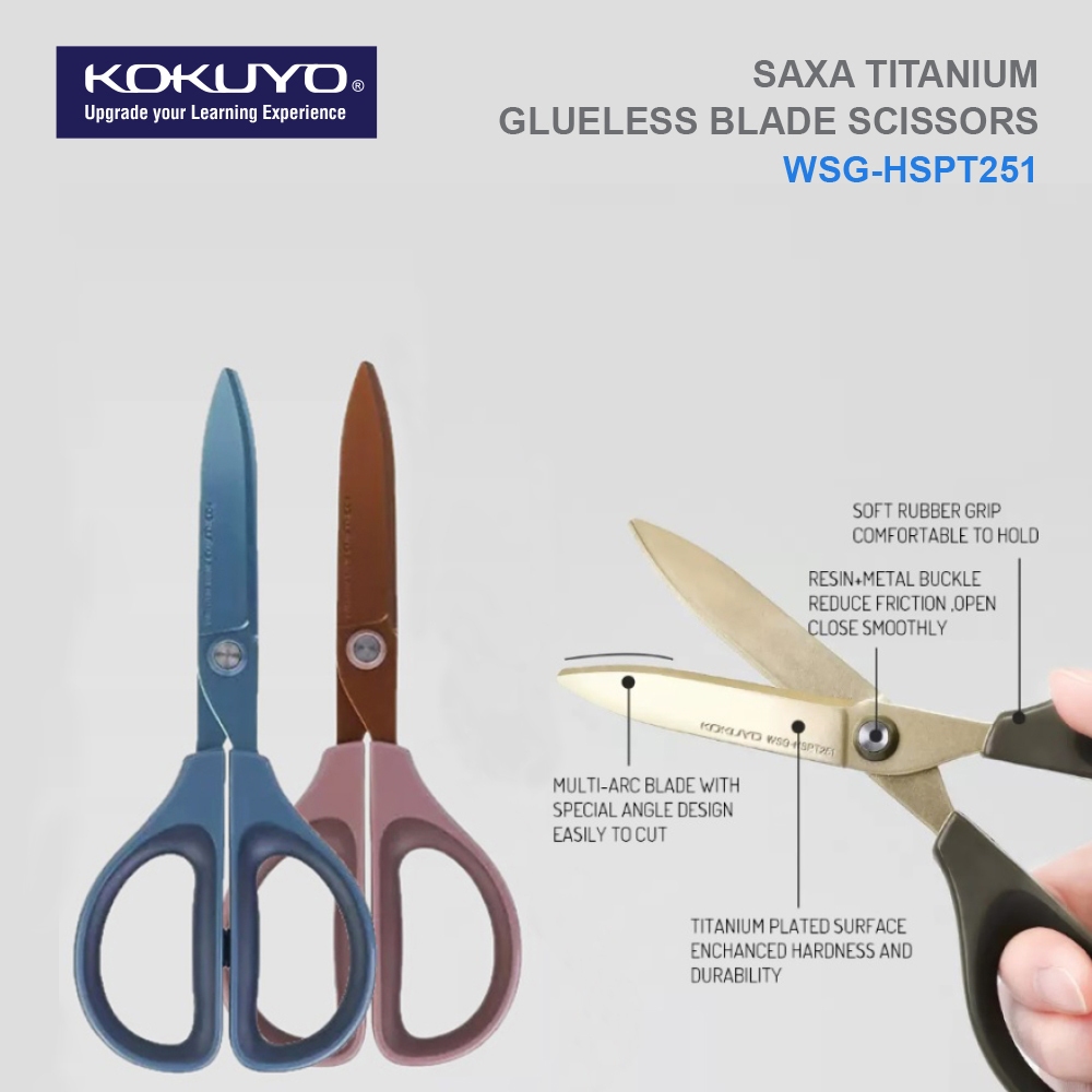 KOKUYO WSG-HSPT251 SAXA Titanium Glueless Blade Scissors with Cap | Shopee Malaysia