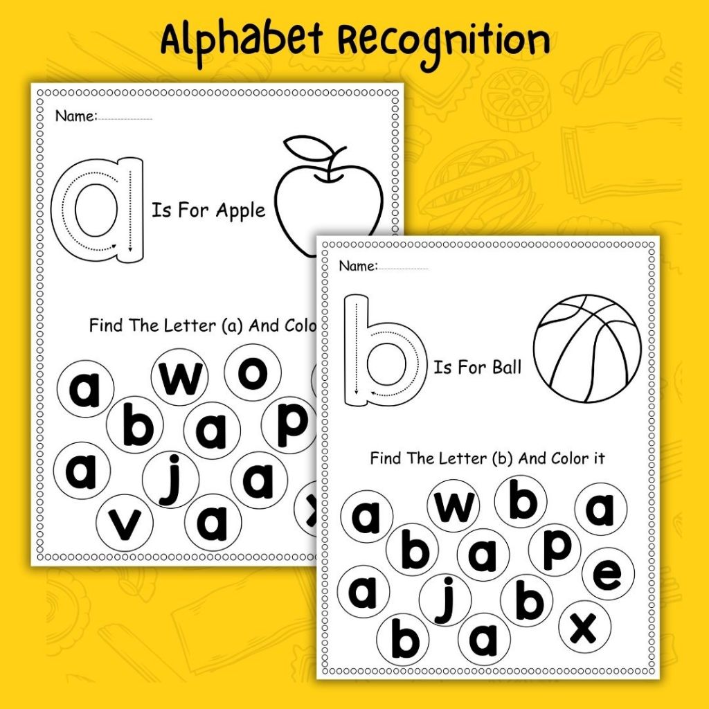 KIDS ACTIVITY WORKSHEET - 26 pages Alphabet Recognition Find the Letter ...