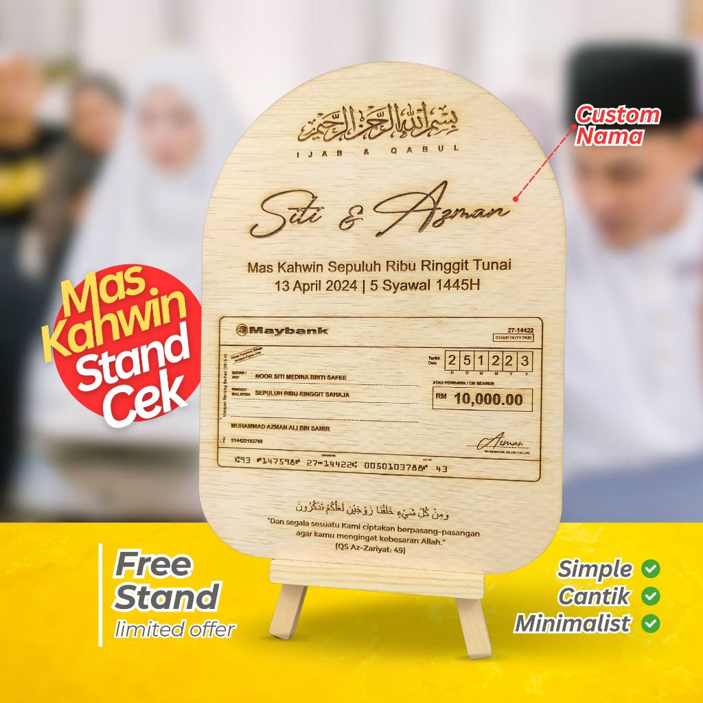 CEK | MINIMALIST Plat Hantaran Mas Kahwin Cek Ijab Qabul Mas Kahwin ...