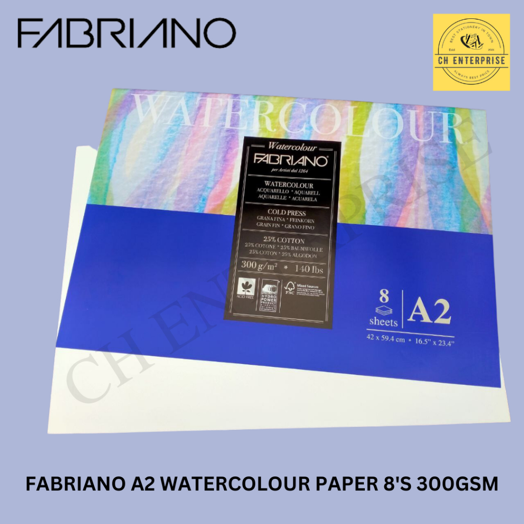 CHE 🎨 Fabriano 🖌️ A2 Watercolour Paper / Kertas Lukisan 8'S 300GSM ...