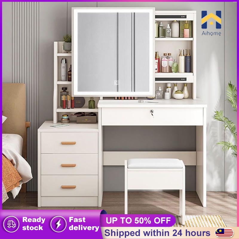 AH Dressing Table & LED Mirror Makeup Drawer Storage Table Cosmetic ...