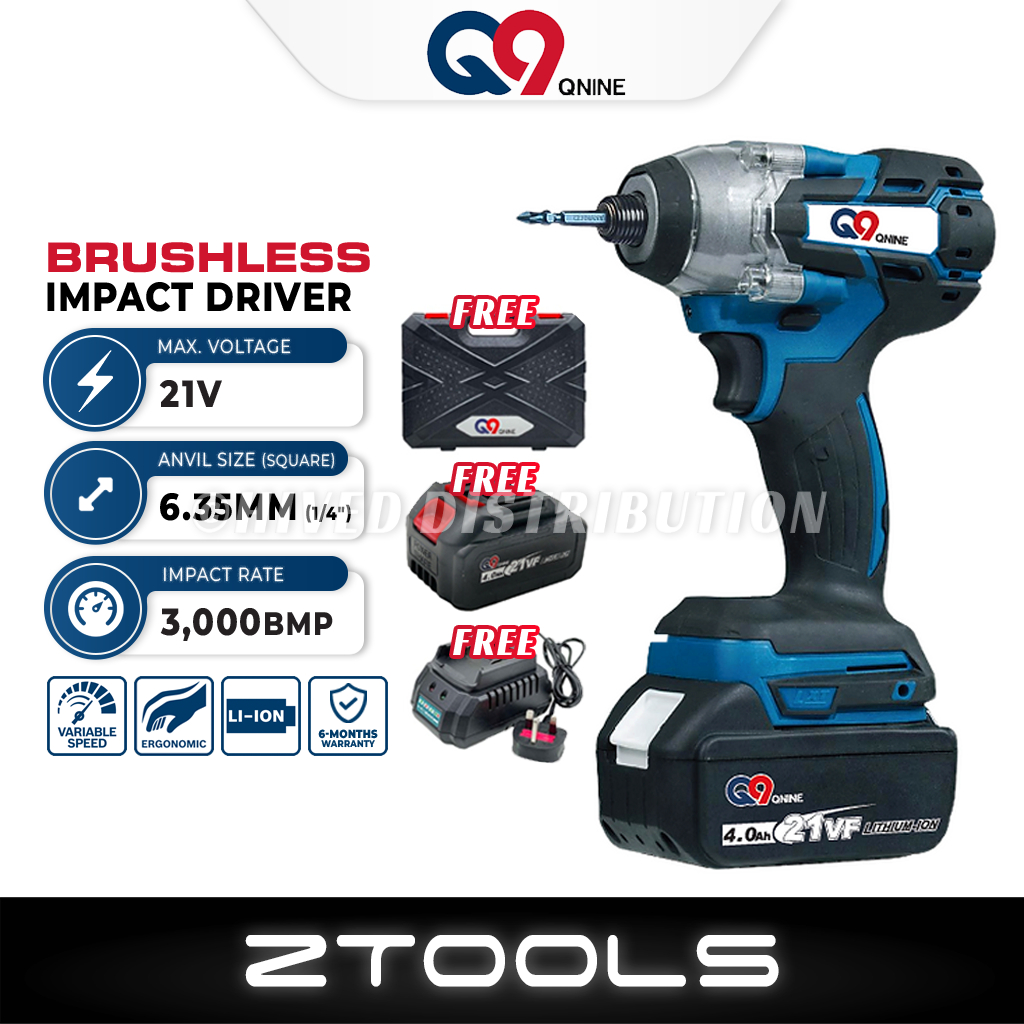Q9 21v Brushless Cordless Impact Driver Qet2130bid Battery