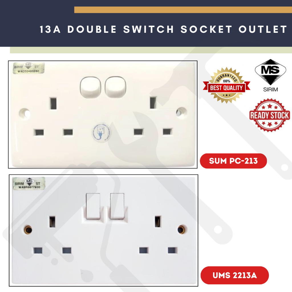 [SIRIM APPROVED] UMS 2213A Two Gang Switch Socket Outlet SUM PC-213 ...