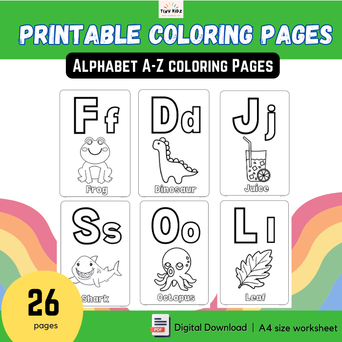 C001- PDF Digital Printable Alphabet Coloring Pages for kids| Letter ...