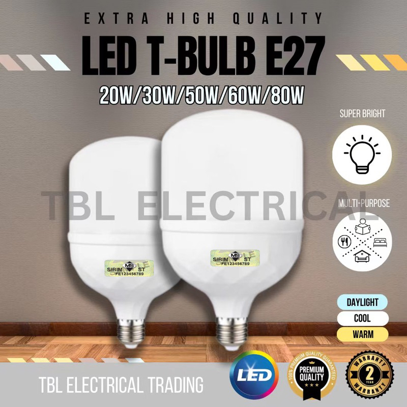 🔥SIRIM🔥LED T Bulb E27 20W 30W 50W 60W Super Bright Globe Bulb Bulb ...