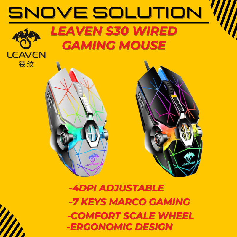 LEAVEN S30 RGB Metal Base 7 Keys Marco Gaming Mouse Q7/4000 DPI Ergonomics Design For Gamer ...