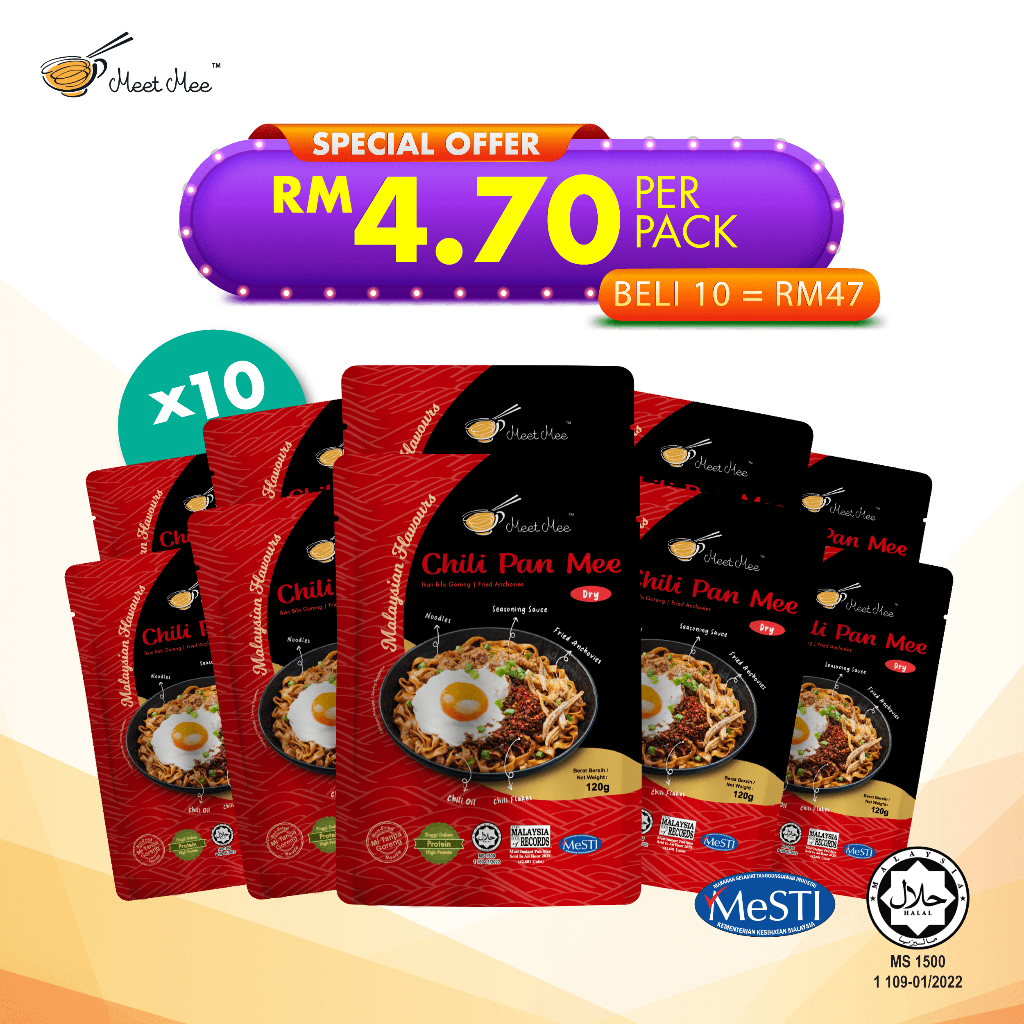 【HALAL Bundle CAK 10 in 1 】Dry Chili Pan Mee (Fried Anchovies)｜Cili Pan Mee (Ikan Bilis Goreng ...