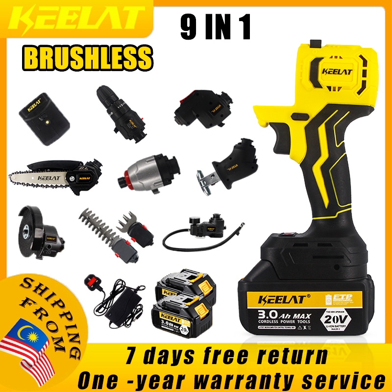 Keelat 9 in1 Brushless Impact Drill Multi-Optional Combo Kit Cordless ...