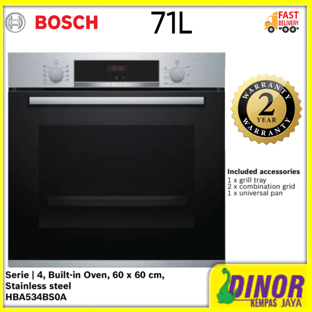 BOSCH HBA534BS0A Series 4 With 7 Cooking Functions Built-in Oven 71L ...