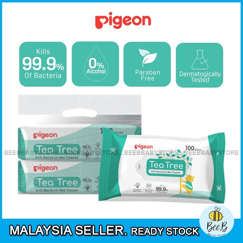 Pigeon Tea Tree Anti-Bacterial Wet Tissues 100's x 2 Wet Wipes Newborn ...