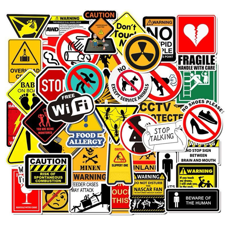 [ 🇲🇾 READY STOCK ]50pcs Warning Danger Banning Reminders Signs Graffiti ...