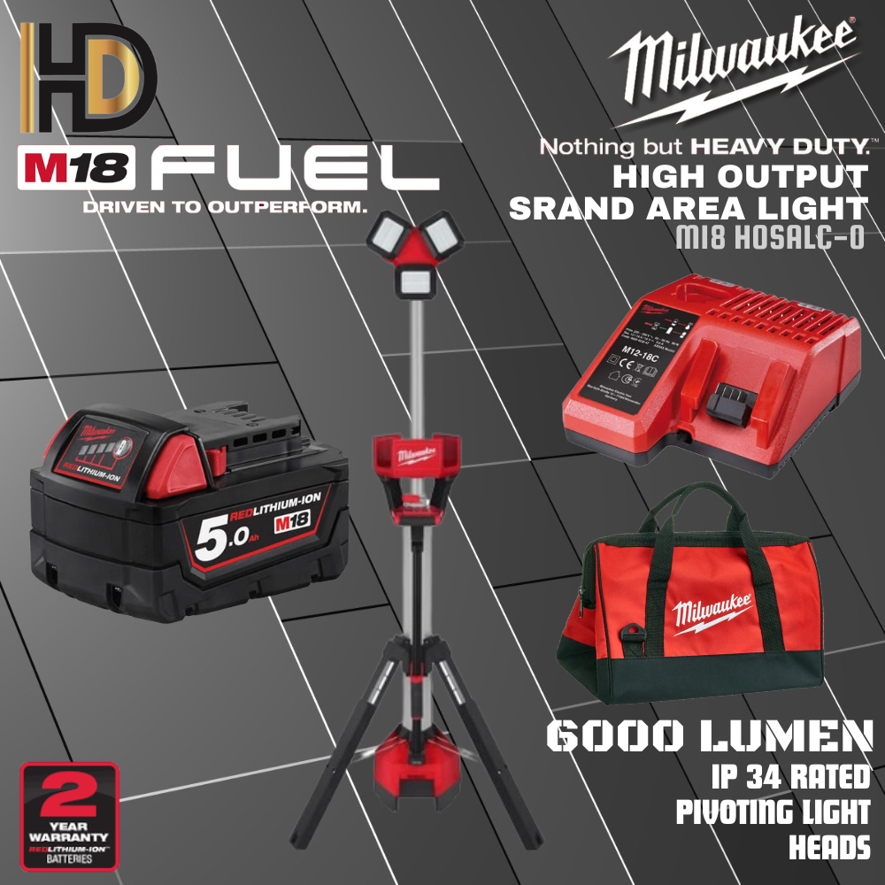 Milwaukee M18 HOSALC LED High Output Area Stand Light With Charger 6000 ...