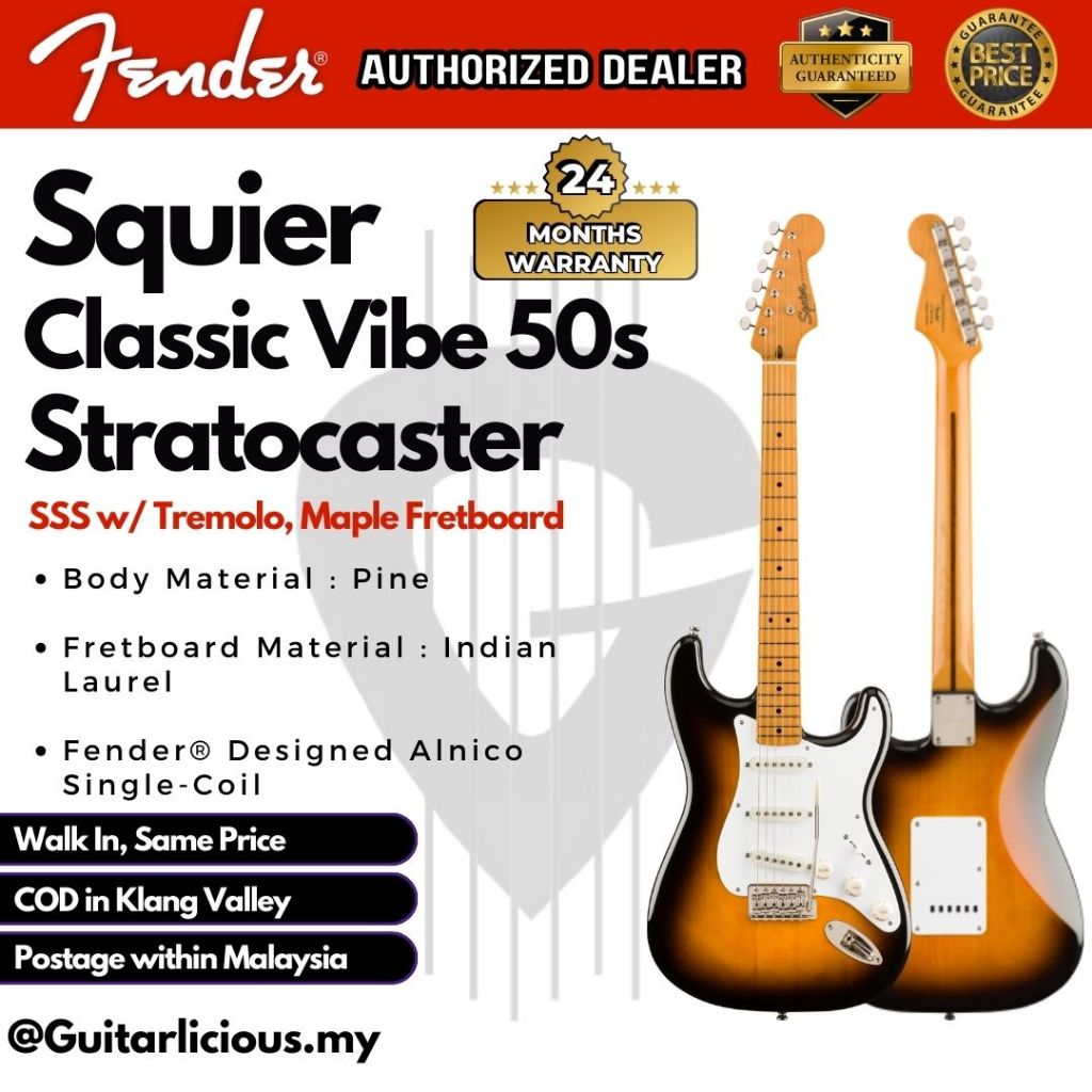 FENDER Squier Classic Vibe 50s Stratocaster (SSS) Electric Guitar wIth ...