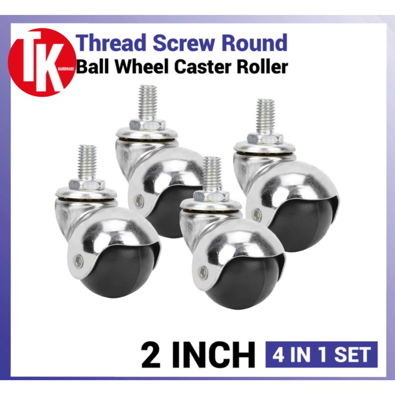50mm 4in1 Round Ball Wheel Caster Roller Thread Screw M12 Swivel Rubber ...