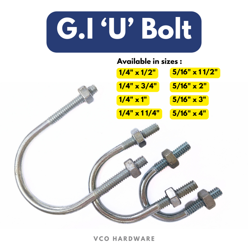 G.I Galvanized Iron 'U' Bolt with Nut/Metal Besi U Bolt dengan Nut/Besi ...