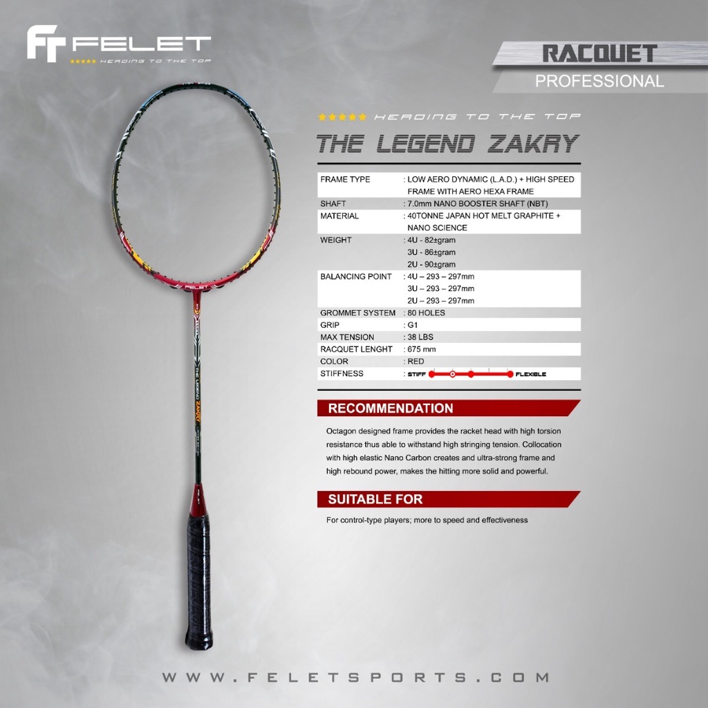 FELET The Legend Zakry ( FOC STRING + GRIP + STRINGING ) 3U/4U ...
