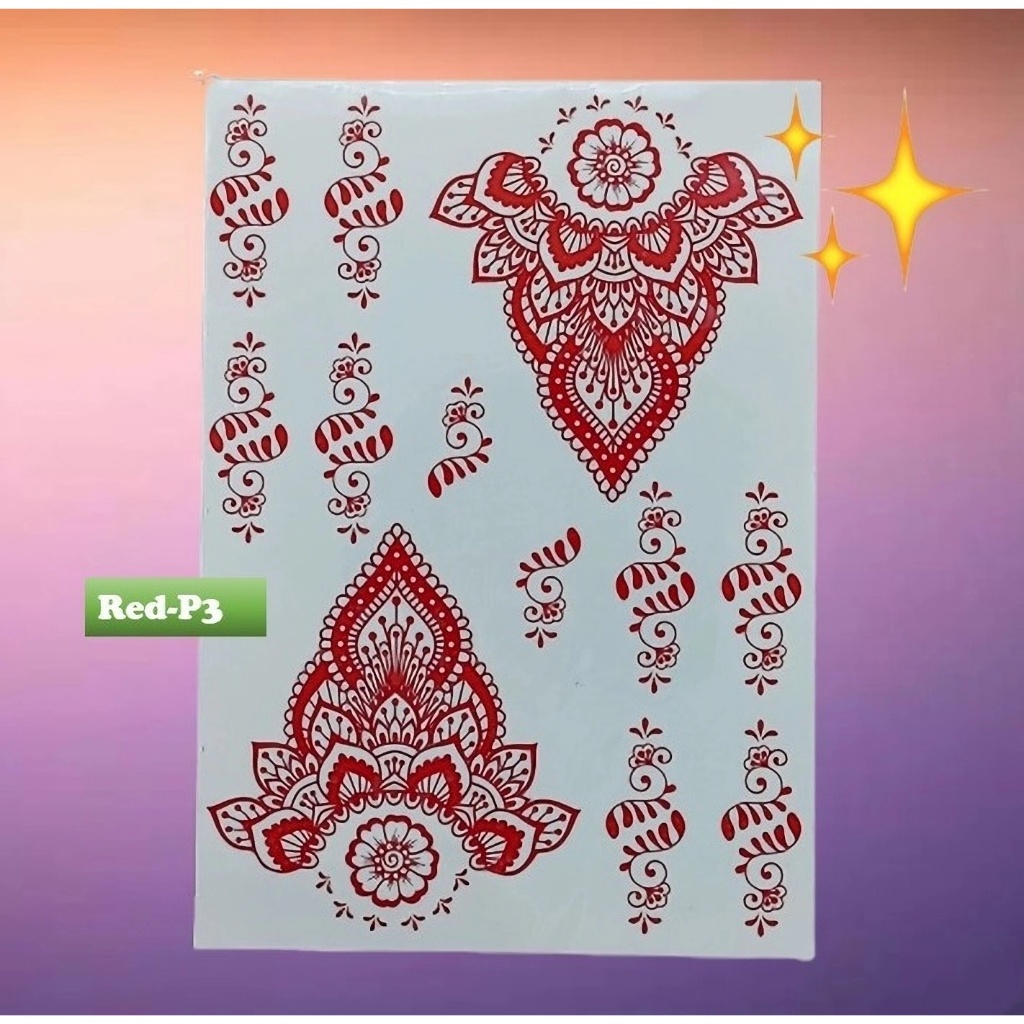 RED INAI 3D Pelekat HENNA Sticker inai viral Segera Pelekat Pengantin ...