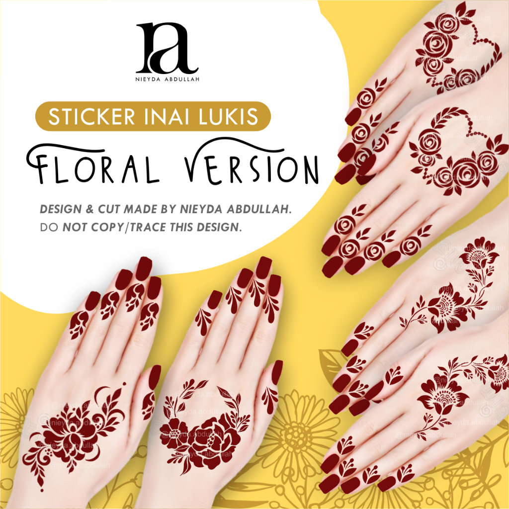 Inai Sticker Henna Lukis Tangan Pengantin Stiker Inai Stencil FLORAL ...