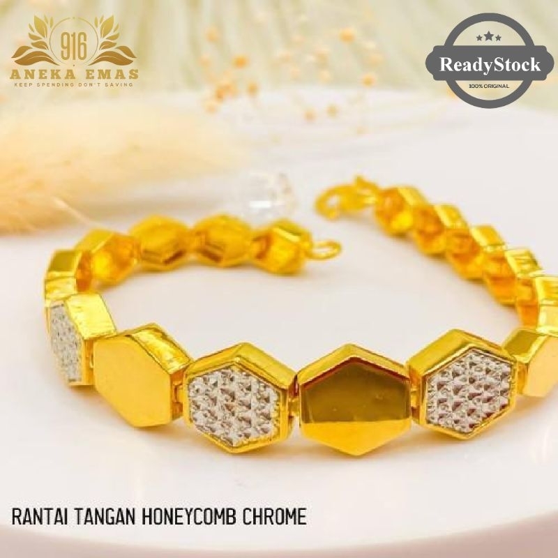 Rantai Tangan Honey Comb Chrome | Gold 916 💯 Original | Shopee Malaysia
