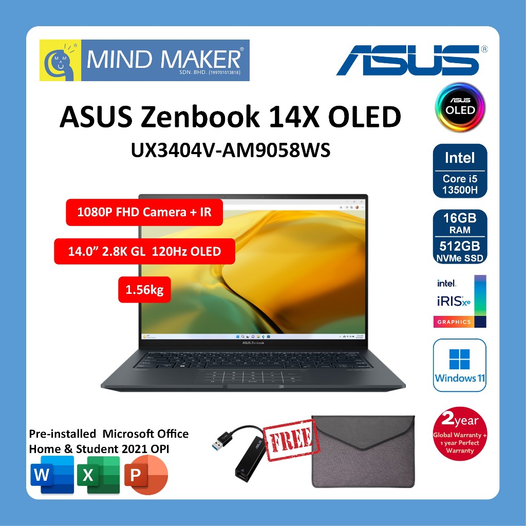 Asus ZenBook 14X UX3404V-AM9058WS 14.5" 3K 120Hz OLED Notebook / i5 ...
